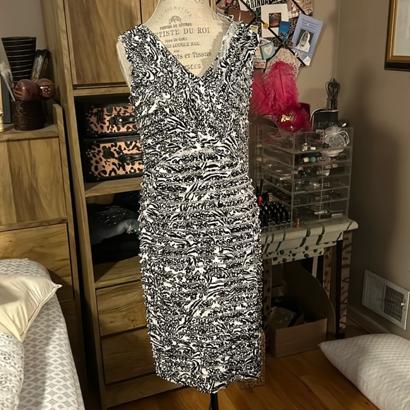 rb collective | Dresses | Rb Collection Black White Ruffle Animal Print Stretch Dress | Poshmark